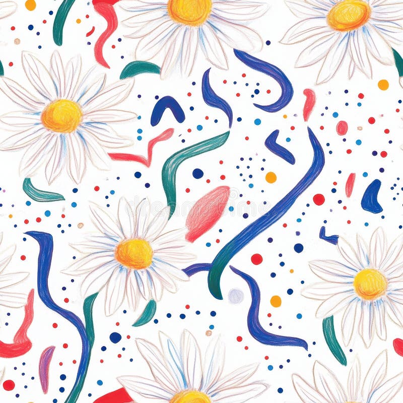 Colorful Daisy Floral Pattern with Abstract Elements Stock Image ...