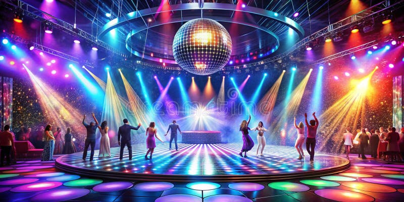 Colorful Dance Floor and Music Stage Stock Illustration - Illustration ...