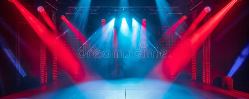 A Colorful Dance Stage with Red and Blue Spotlights Highlighting ...