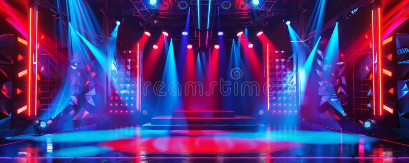 A Colorful Dance Stage with Red and Blue Spotlights Highlighting ...