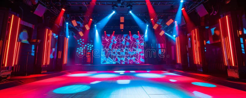 A Colorful Dance Stage with Red and Blue Spotlights Highlighting ...