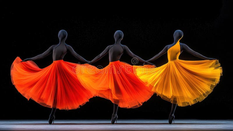 Colorful Dancers in Flowing Dresses Performing Together on Stage Stock ...