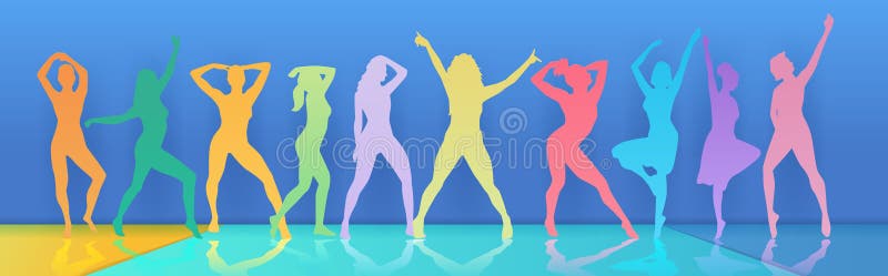 Colorful Dancing Silhouettes on Vibrant Background Various Poses ...