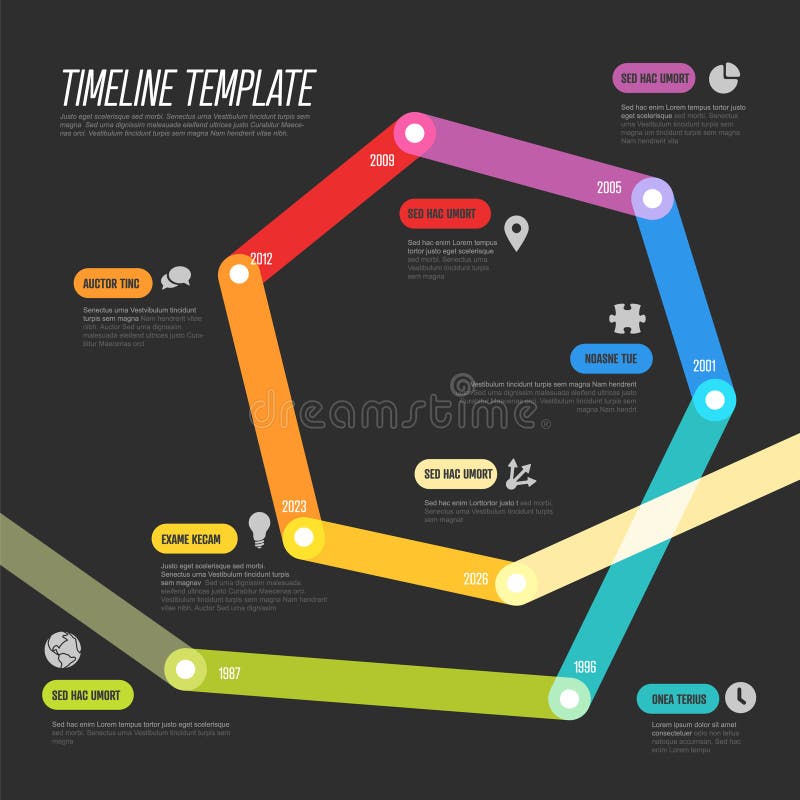 Colorful Dark Polygonal Timeline Template Design with Colorful Thick ...