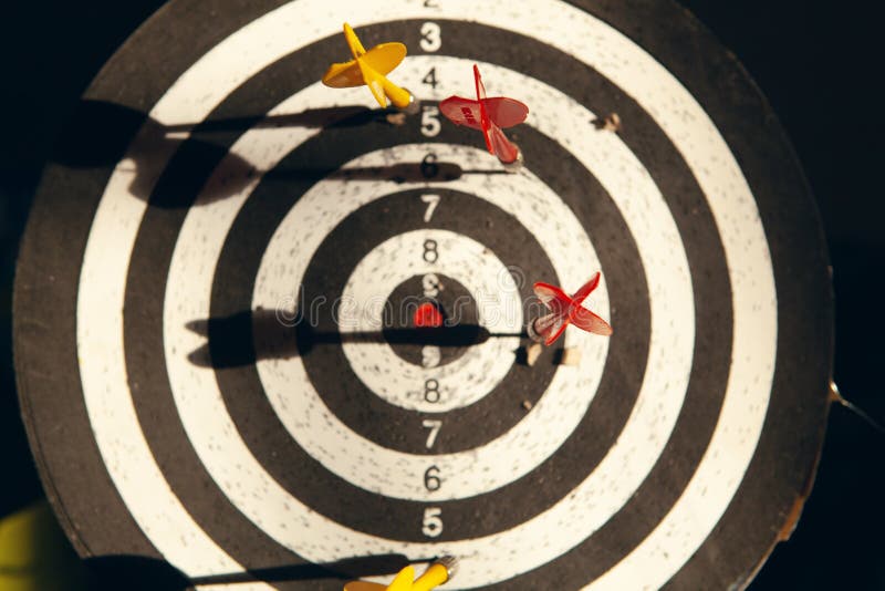 Colorful Darts on Dart Board Stock Image - Image of center, strategy ...