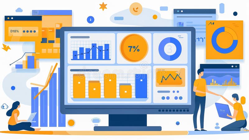 Colorful Data Analytics Dashboard with Illustrations Stock Illustration ...