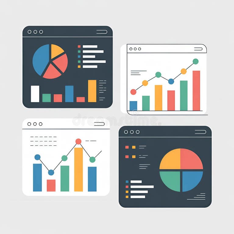Colorful Data Analytics and Graphs on Web Browser Interface Stock ...