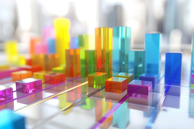 Colorful Data Chart on Transparent Glass with Colorful Cubes in the ...