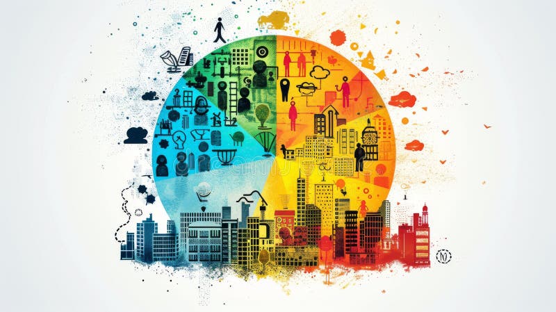 Colorful Data-driven City with Interconnected Elements Stock Image ...