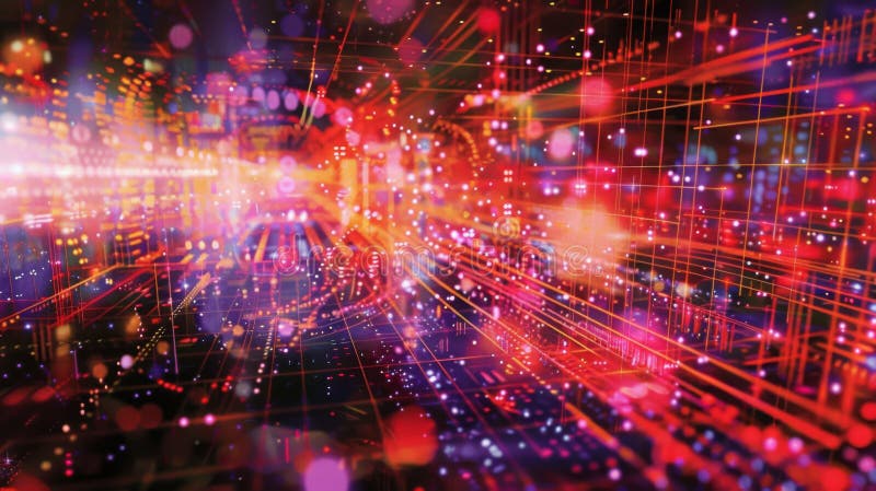 Colorful Data Streams in a Digital Network at Night Stock Photo - Image ...