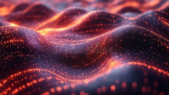 Colorful Data Streams Ripple and Flow Across a Dark, Abstract Landscape ...