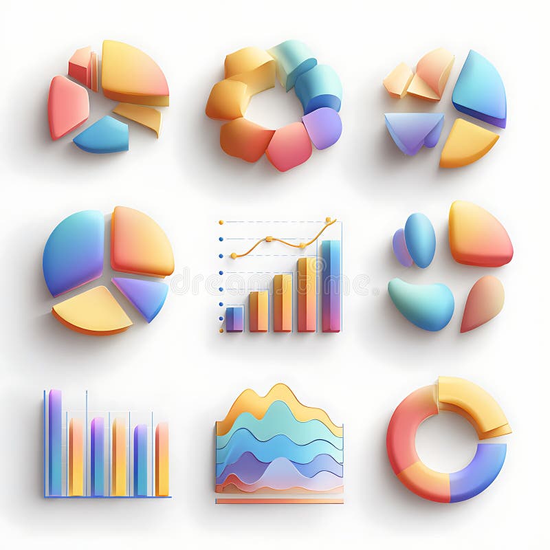 Colorful Data Visualization Charts Graphs Pie Charts for Business Analytics Reporting Financial ...