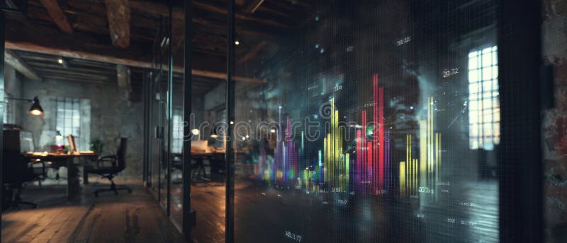 The Colorful Data Visualization Displayed in a Modern Office Environment. AI Generated Image ...