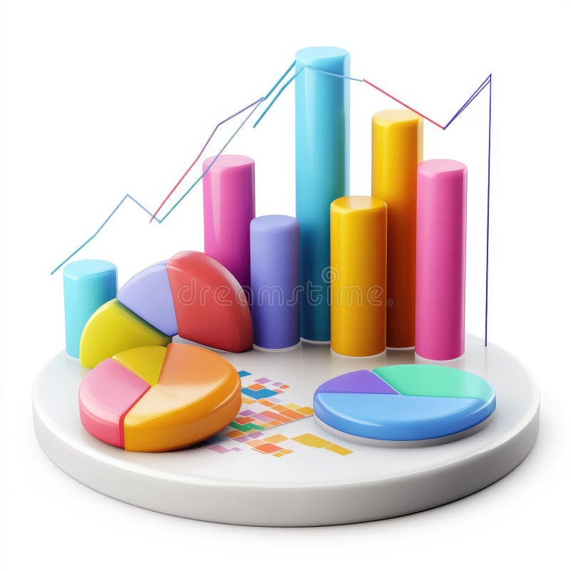 Colorful 3D Bar and Pie Charts Showing Business Growth and Data ...
