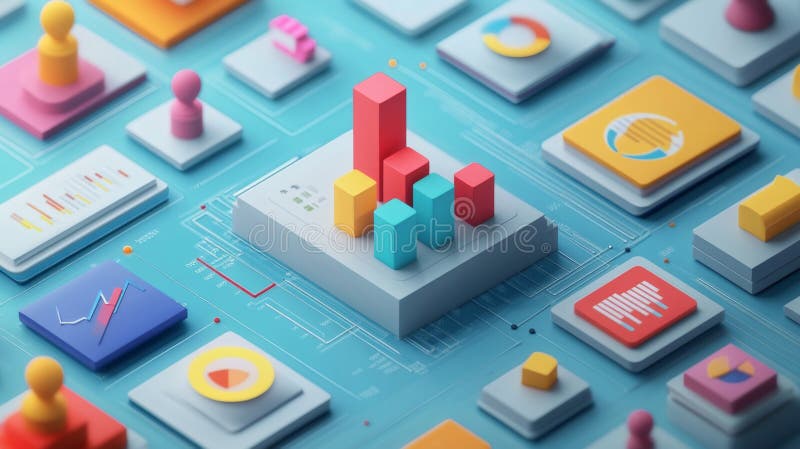 Colorful Data Visualization and Employee Analysis Icons Layout Stock ...