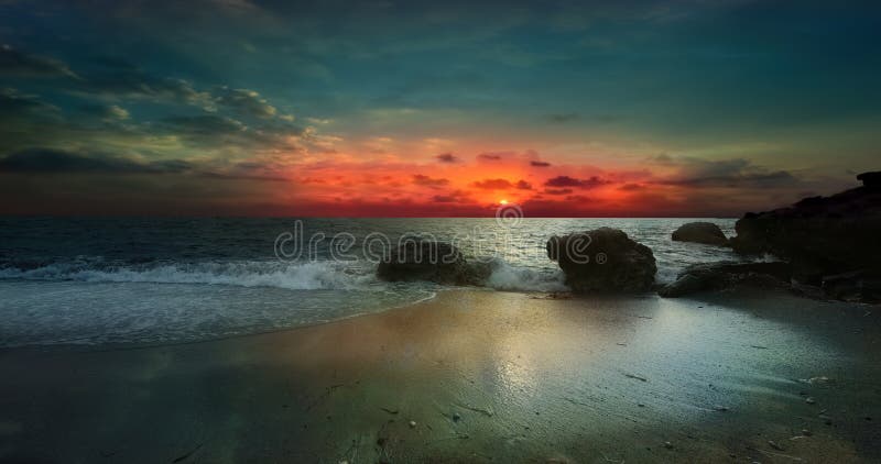 Colorful Dawn Over the Sea. Stock Image - Image of reflection, dawn ...