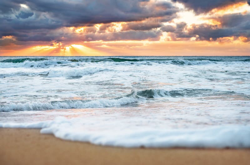 Colorful Dawn Over the Sea. Stock Photo - Image of beach, color: 67955970