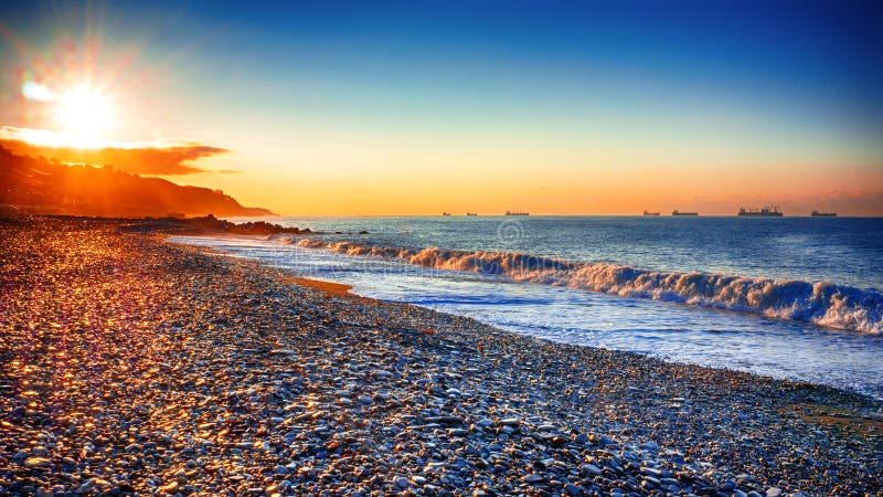 Colorful Dawn Over the Sea. Nature Composition Stock Photo - Image of ...