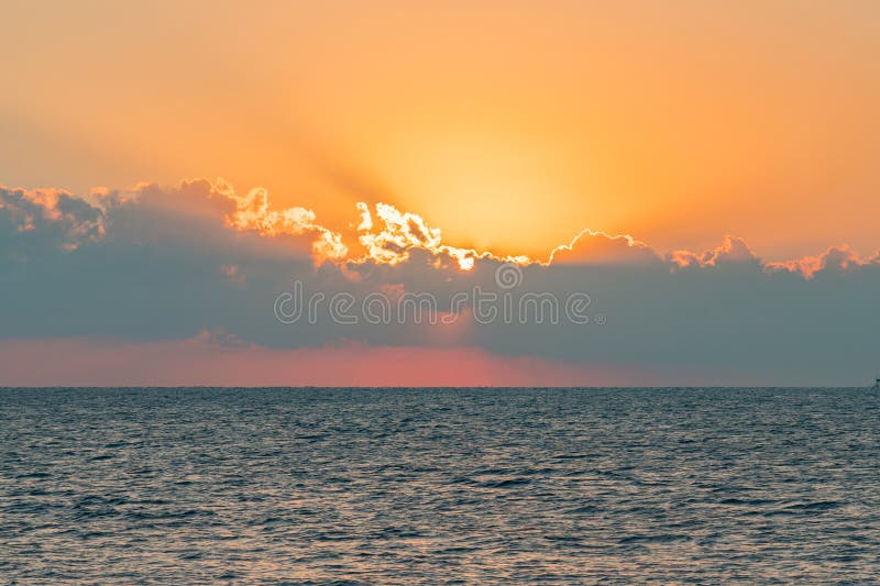 Colorful Dawn Over the Sea, Sunset. Beautiful Magic Sunset Over the Sea ...