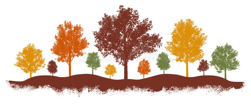 Colorful Deciduous Trees on Hills in Autumn, Silhouette. Vector ...