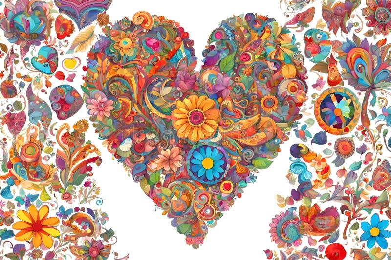 Decorated Colorful Heart with Design Elements. Stock Illustration ...