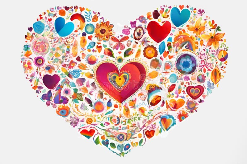 Decorated Colorful Heart with Design Elements. Stock Illustration ...