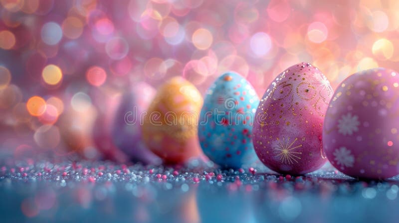 Colorful Decorated Easter Eggs with Bokeh Background - Generative Ai ...