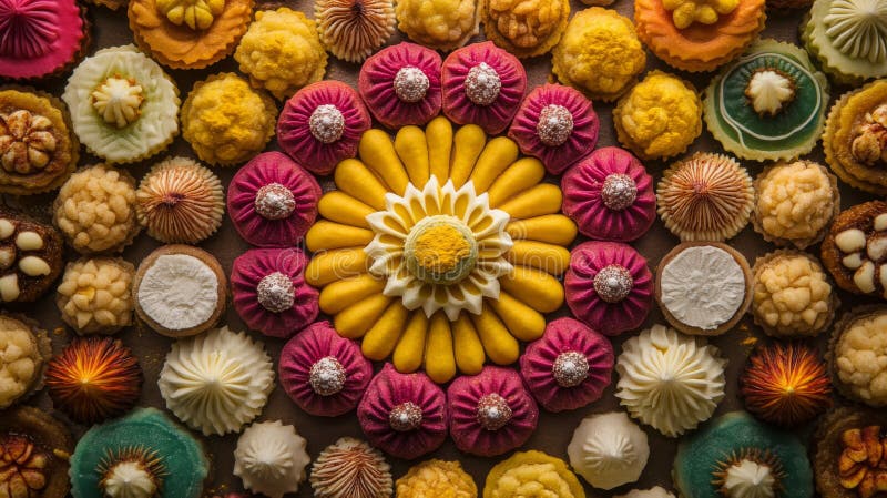 Colorful, Decorated Pastries Arranged in a Circular Pattern Stock ...
