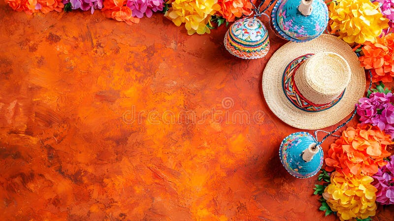 Colorful Decorations with Sombrero and Flowers Stock Illustration ...