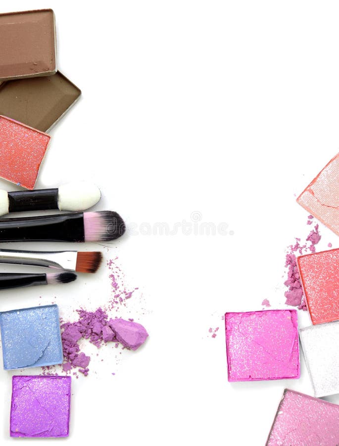 Colorful Decorative Cosmetics on White Concrete Floor Workplace. Top ...