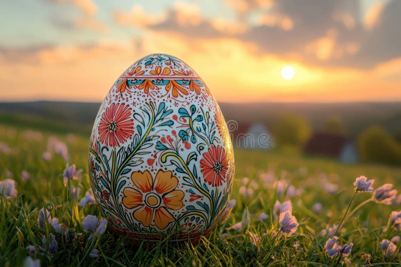 A Colorful Decorative Easter Egg Impressively Displayed at Sunset in a ...