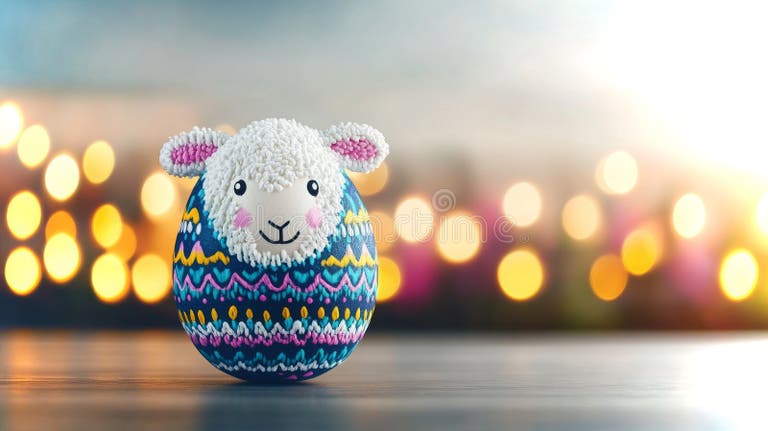 Colorful Decorative Egg with Sheep Design on a Blurred Festive ...