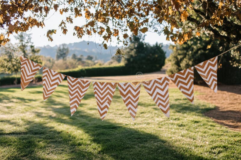 Colorful Decorative Flags Hanging from a Tree in a Sunny Garden during ...