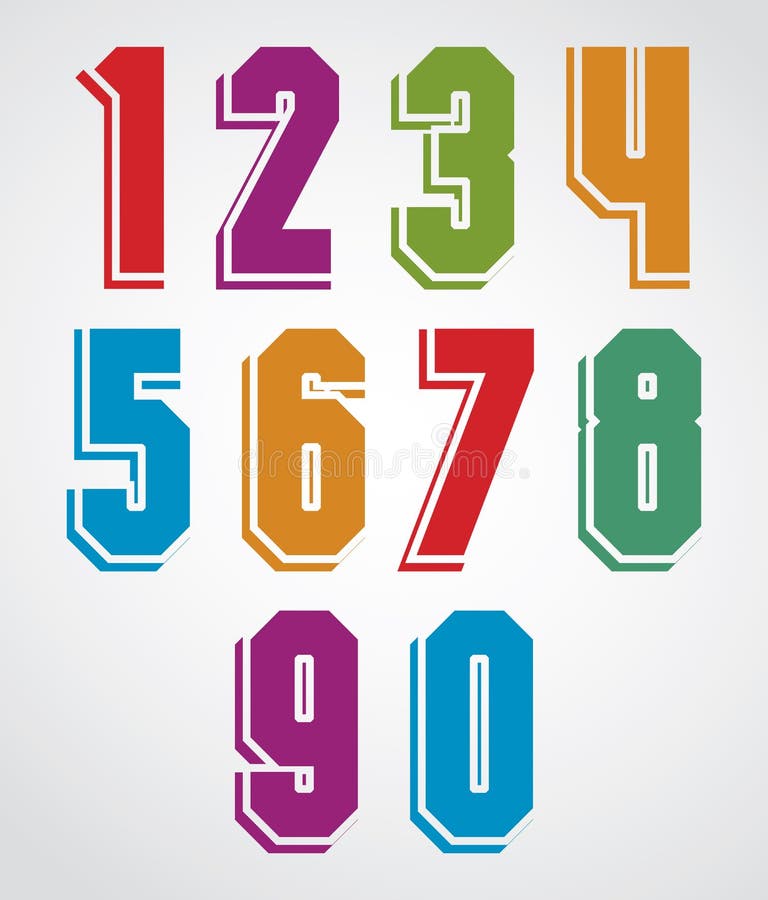 Colorful Decorative Geometric Numbers with White Outline. Stock Vector ...