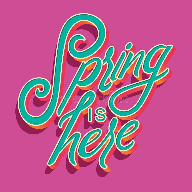 Colorful Decorative Handwritten Typography Design with Spring is Here ...
