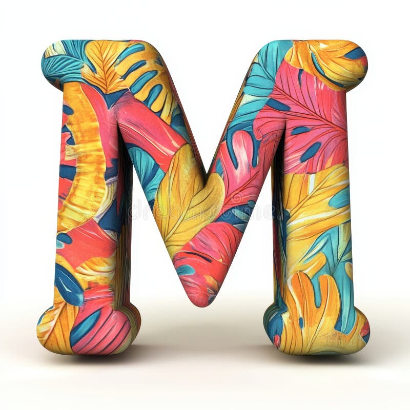 A Colorful, Decorative Letter "M" Featuring Vibrant Leaf Patterns Stock ...