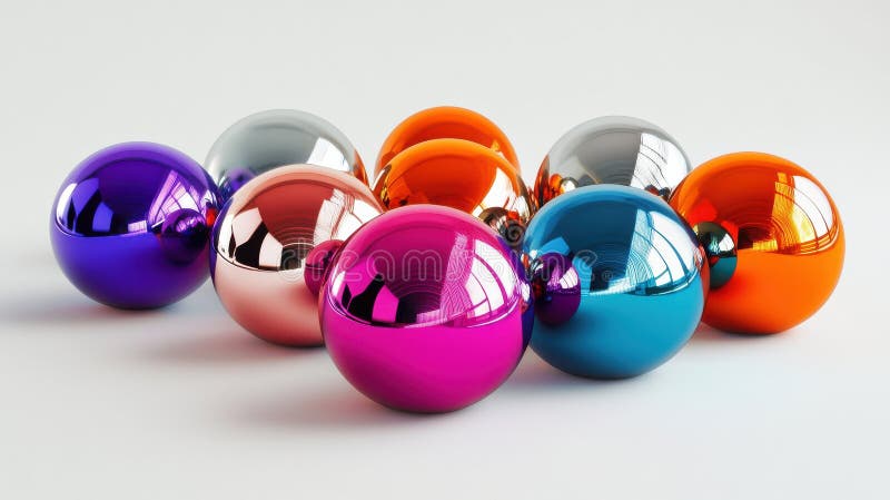 Colorful Decorative Spheres Arrangement in Rows Reflective Surface ...