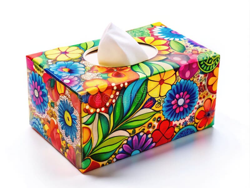 Colorful Decorative Tissue Box Overflowing with Vibrant Tissues on a ...