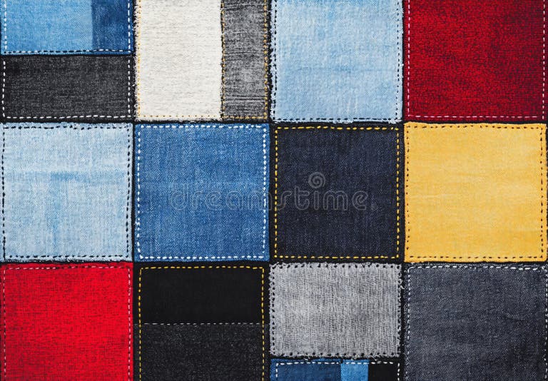 Colorful Denim Patchwork Fabric Texture Background High Quality Image ...