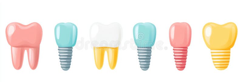 Colorful Dental Implants are Displayed among Healthy Teeth on a White ...