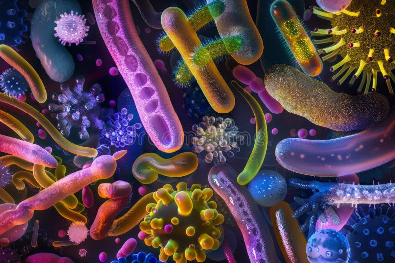Colorful Depiction of Bacteria and Microorganisms. Vibrant Microbiology ...