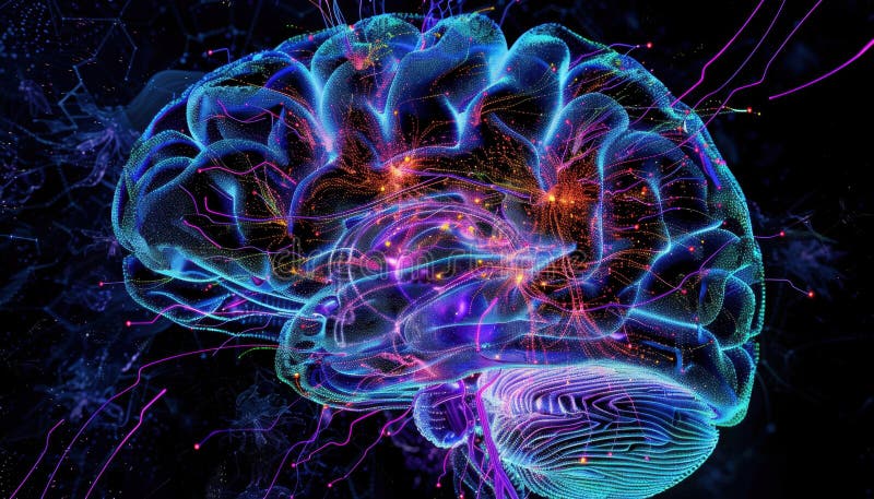 Vibrant Digital Representation of a Brain with Neural Connections ...