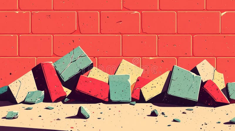 Broken Bricks and Red Brick Wall Background Stock Illustration ...