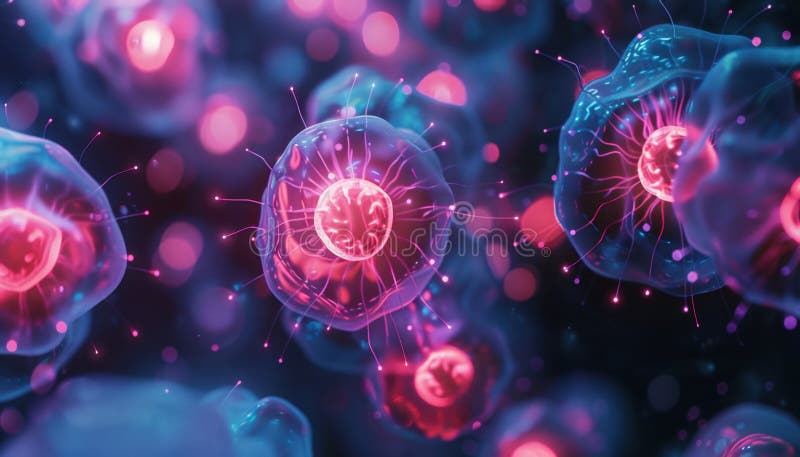 Colorful Depiction of Cells Under a Microscope Highlighting Their ...