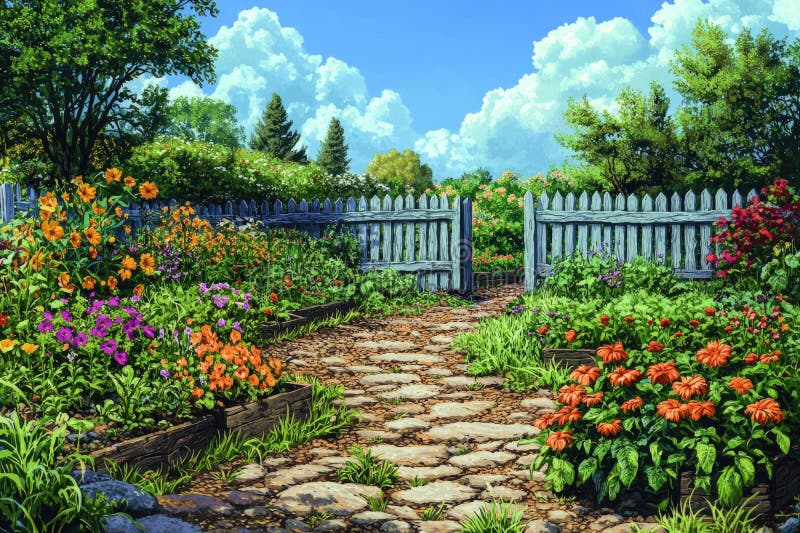 A Colorful Depiction of a School Garden, Emphasizing Education and ...