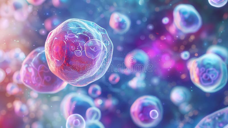 Colorful Depiction of Stem Cells Showcasing Their Unique Structure and ...