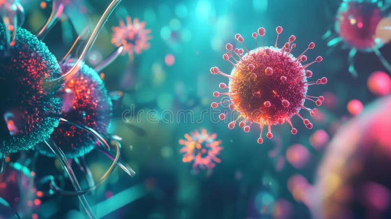 Colorful Depiction of Viruses and Microorganisms Under a Microscope in ...