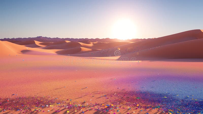 A Colorful Desert Scene with a Sun Setting in the Distance AI ...