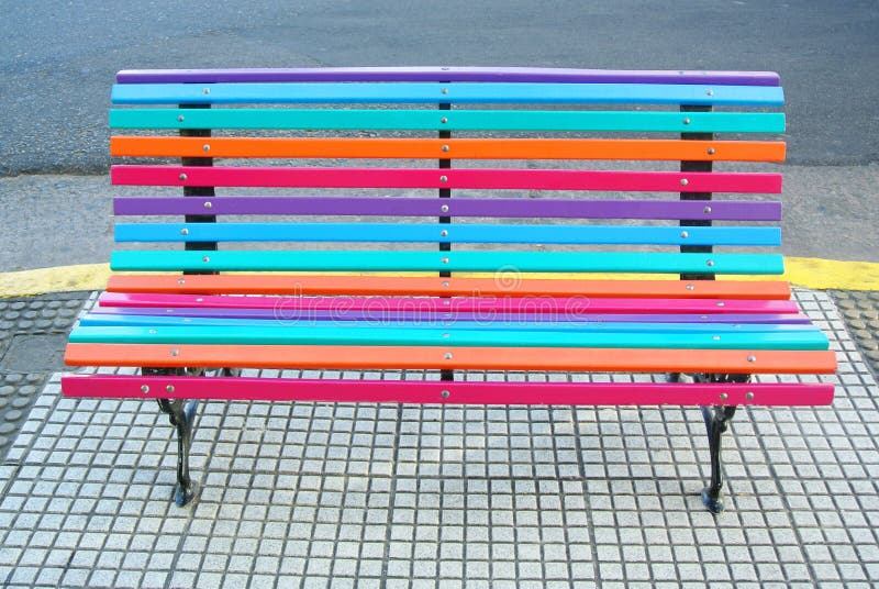 Colorful Design Bench on the Street Stock Image - Image of colorful ...