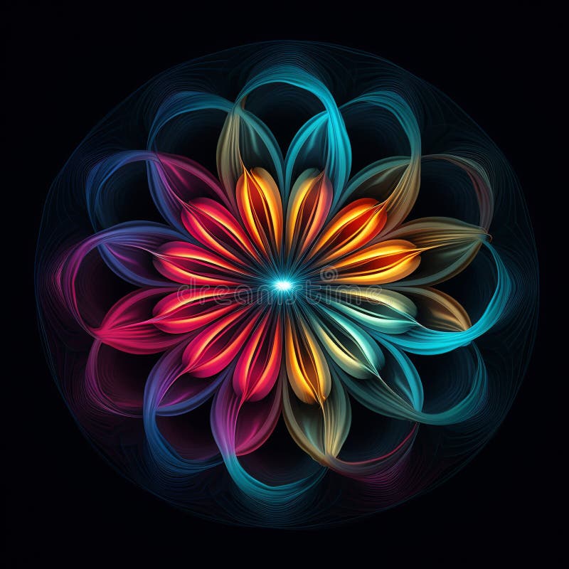 A Colorful Design Circle Pattern on Black Background Generative AI Stock Illustration ...